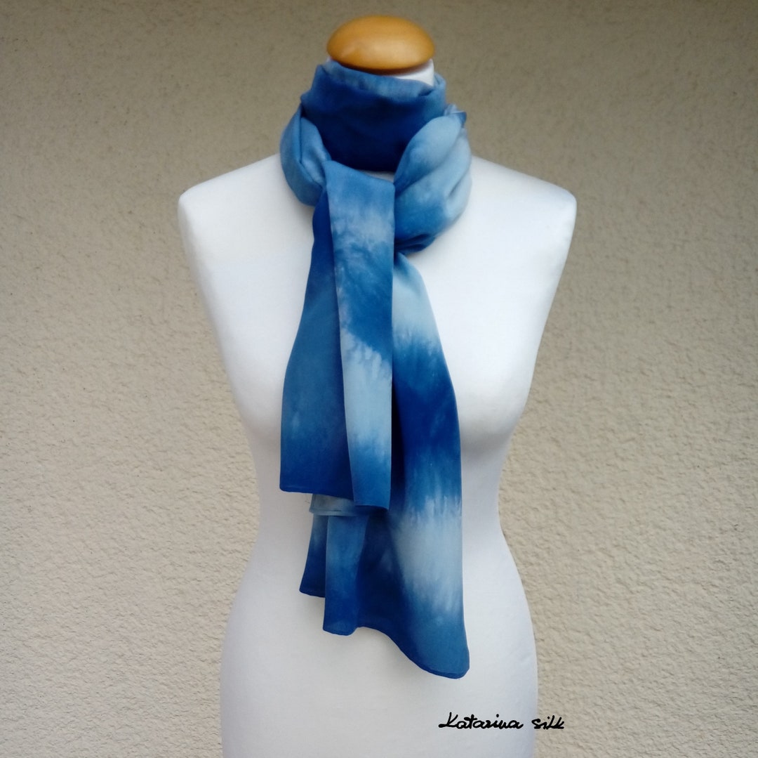 Blue Long Scarf, Unique Silk Scarf for Woman - Etsy