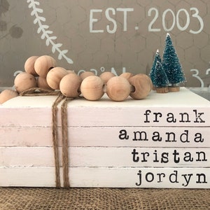 Hand Stamped Book Stack, Farmhouse Book Stack, Handstamped Names Book ...