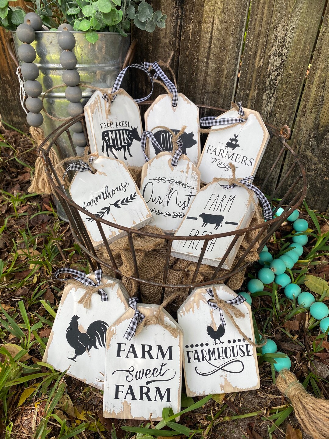 Farmhouse Tags, Farmhouse Tags Decor, Shabby Chic Decor, Tiered Tray ...