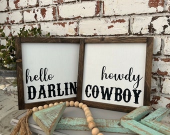 Hello Darlin' & Howdy Cowboy/set of 2/western Master Bedroom Decor ...