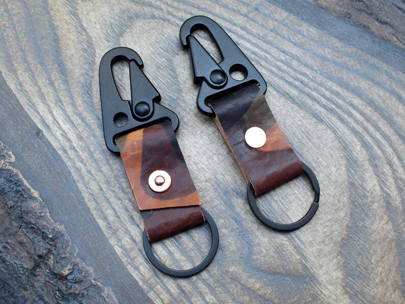 Camouflage carabiner key fob keyring leather key holder. | Etsy