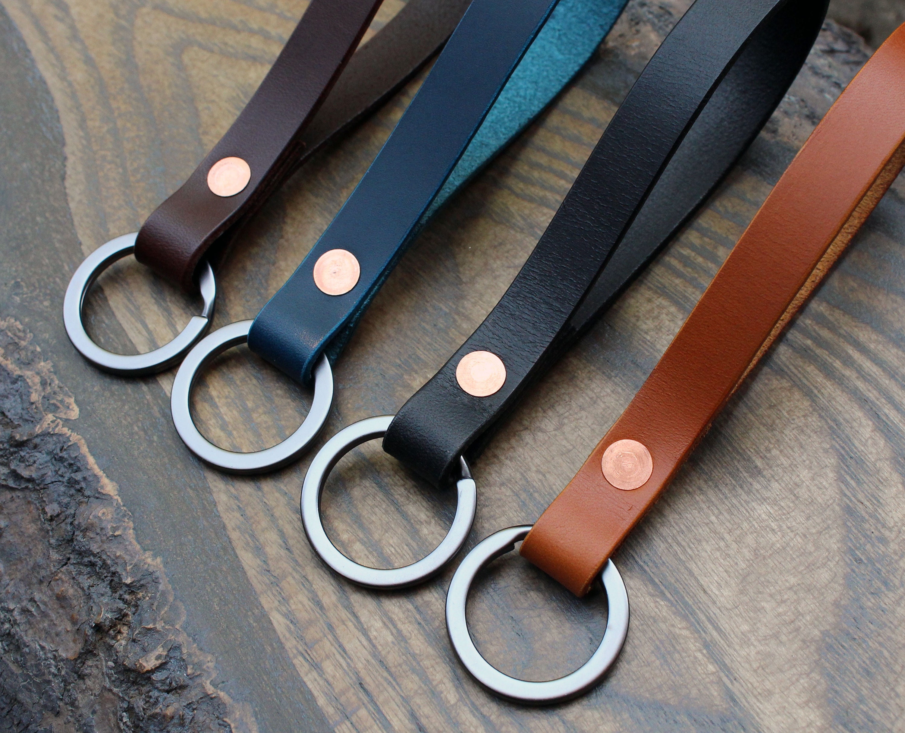 Leather key strap key loop key holder with branded split | Etsy