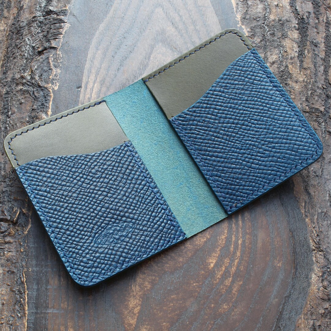 Navy Blue Buttero Hatch Leather & Olive Green Buttero 4 Pocket Bi-fold ...