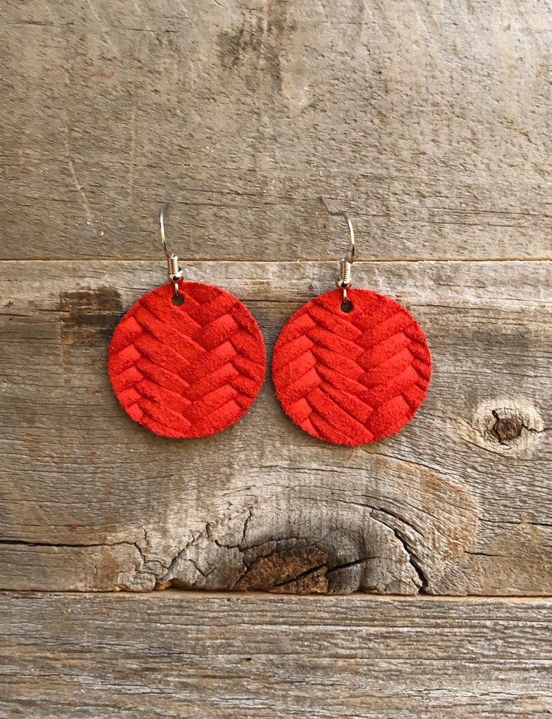 Red Fishtail Braid Leather Earrings - Etsy