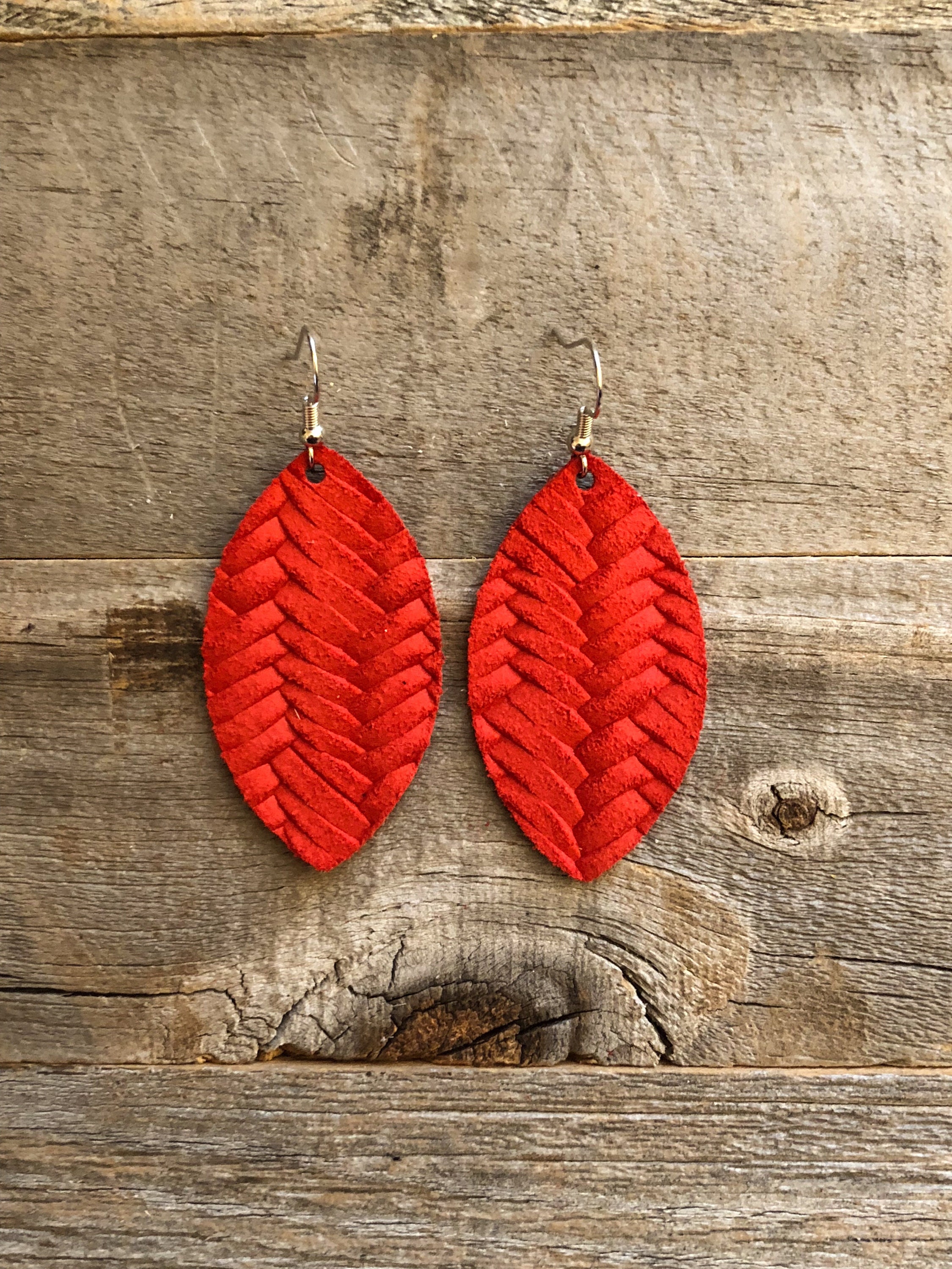 Red Fishtail Braid Leather Earrings - Etsy