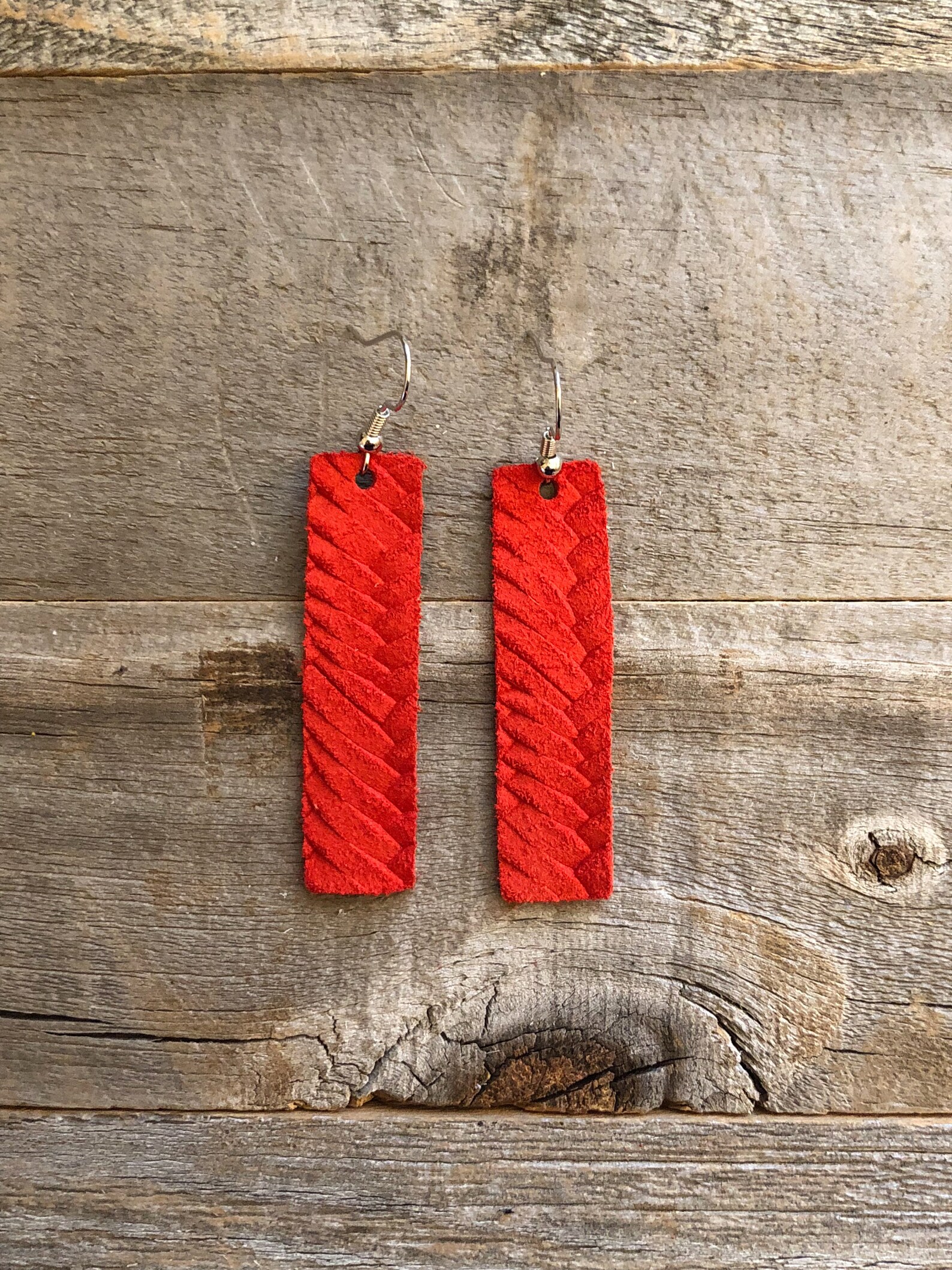 Red Fishtail Braid Leather Earrings - Etsy