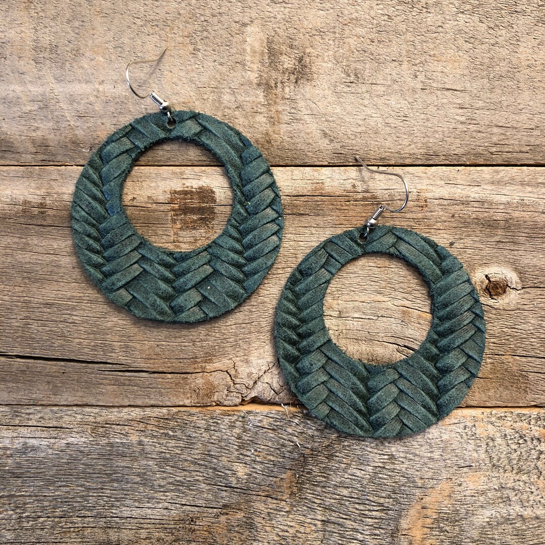 Pine Green Fishtail Braid Leather Earrings - Etsy