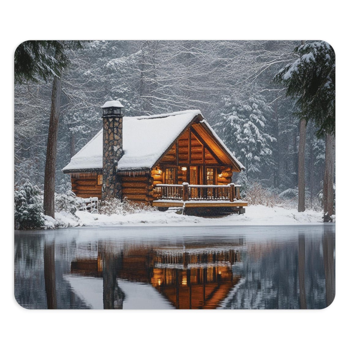 Winter Cabin Mouse Pad, Christmas Mouse Pad, Winter Mouse Pad, Cabin ...