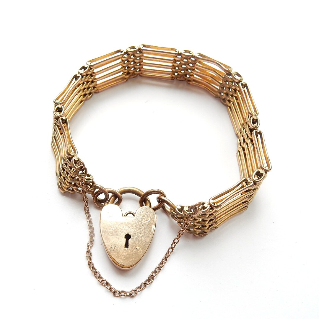 Antique Rolled Gold Gate Bracelet With Heart Padlock Clasp - Etsy