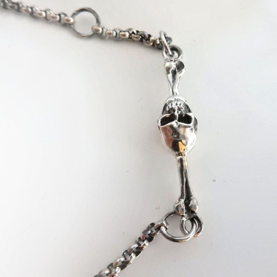 Solid Silver Skull Skeleton Albert Chain Snuff Albert… - Gem