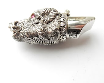 Engraved Brass Vesta Case, or Match Case, Tusk Shaped With a Pig or ...