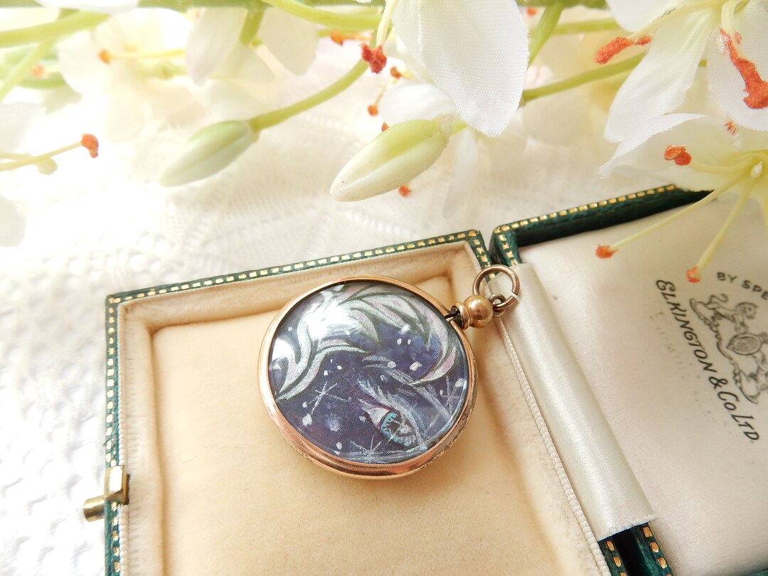 Snow Queen Antique Locket Depicting Painted Portrait of a Night Sky ...