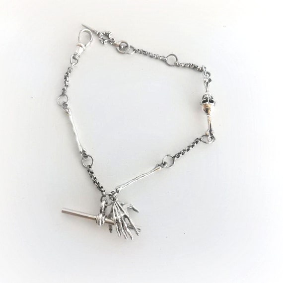 Solid Silver Skull Skeleton Albert Chain Snuff Albert… - Gem