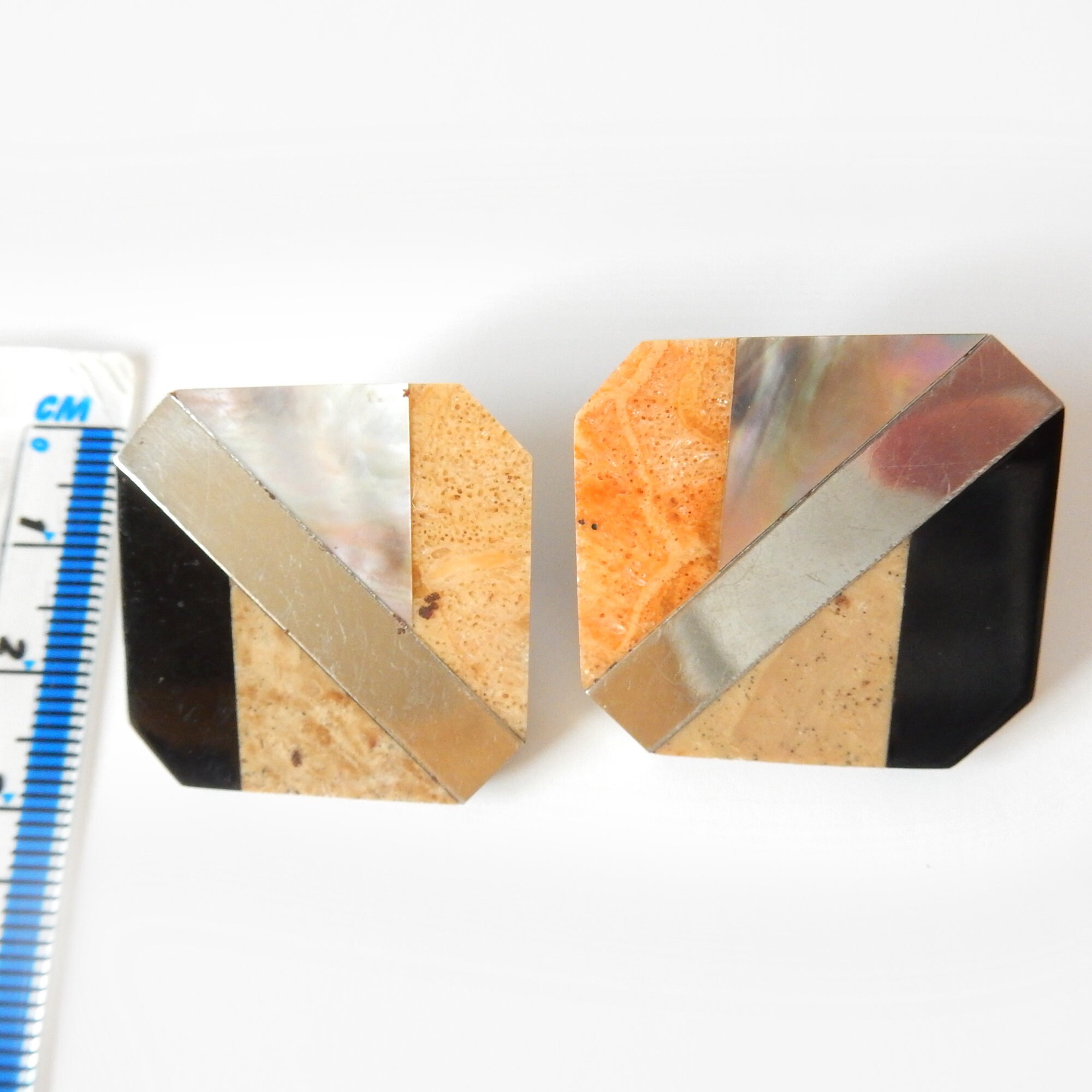 Vintage Enamel Shell Inlaid Earrings Costume Jewelery Earrings - Etsy UK