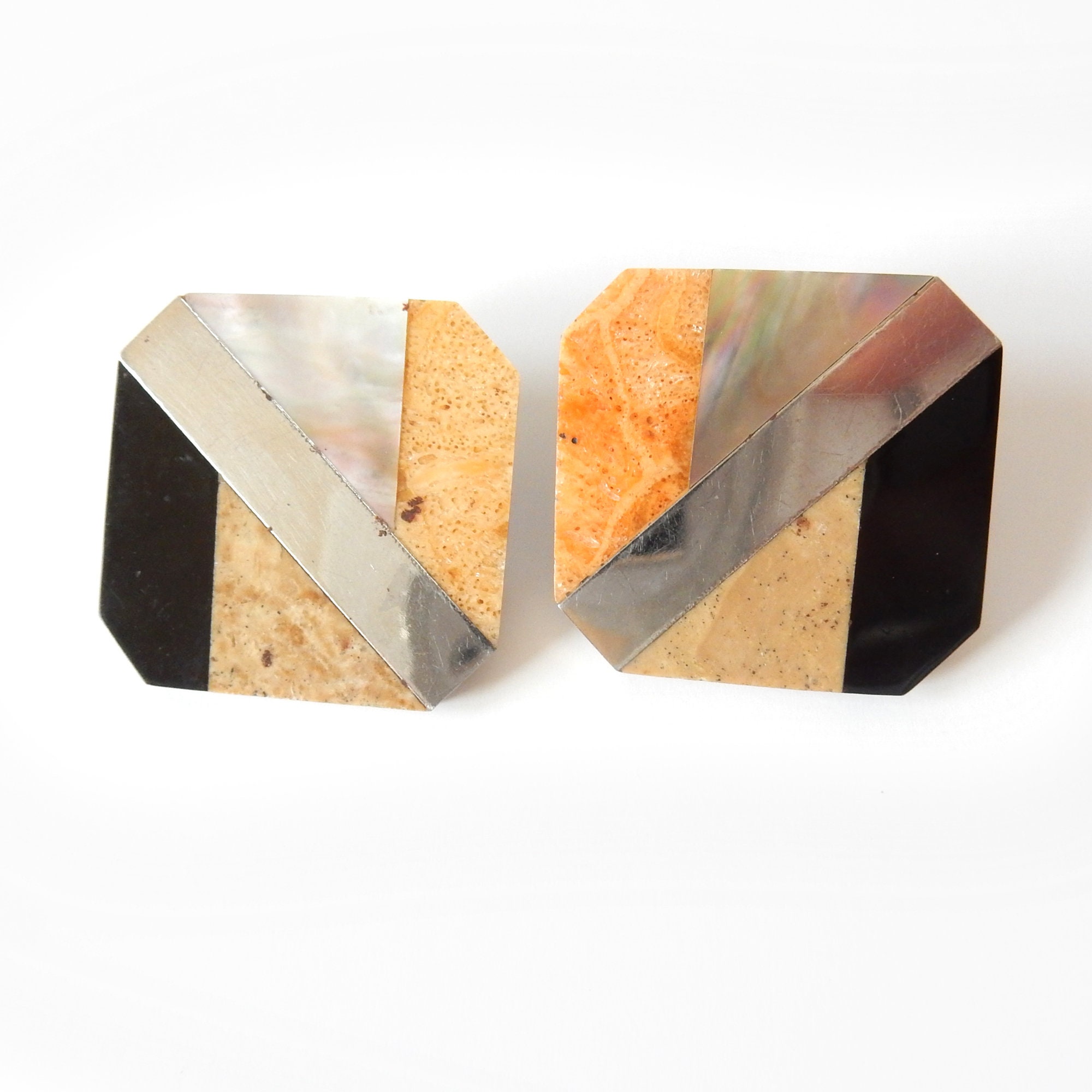 Vintage Enamel Shell Inlaid Earrings Costume Jewelery Earrings - Etsy UK