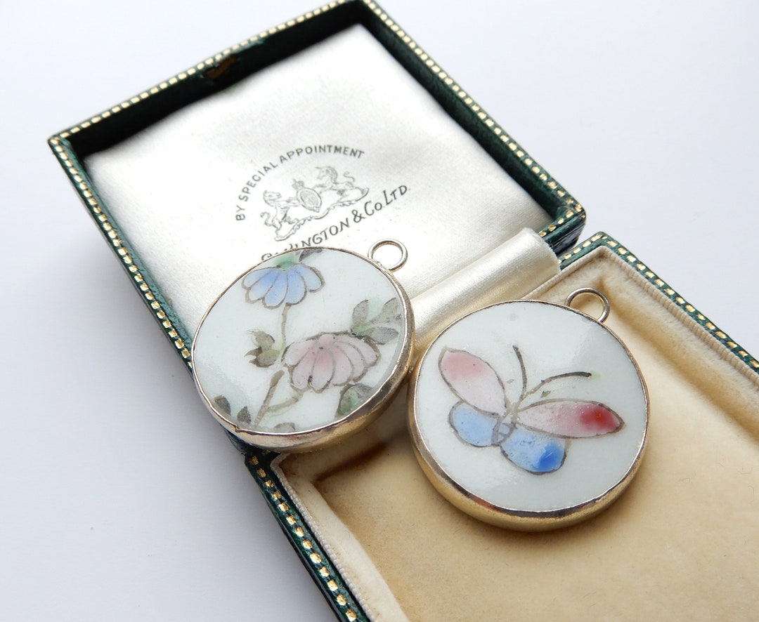 Pair Vintage Hand Painted Oriental Pottery Porcelain Pendants - Etsy