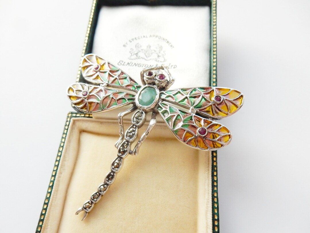 Solid Silver Enamel Emerald & Ruby Dragonfly Pendant Brooch - Etsy