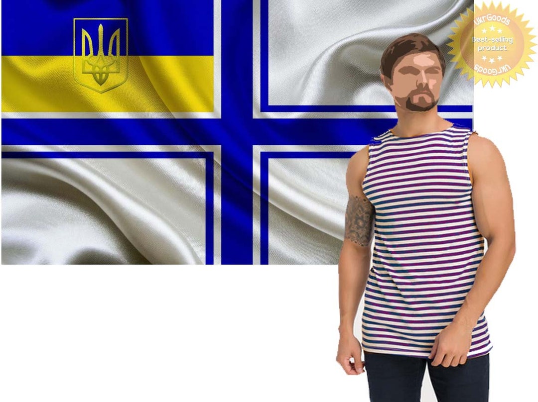 Dark Blue Sleeveless Ukrainian Navy Telnyashka Military Striped T-shirt ...
