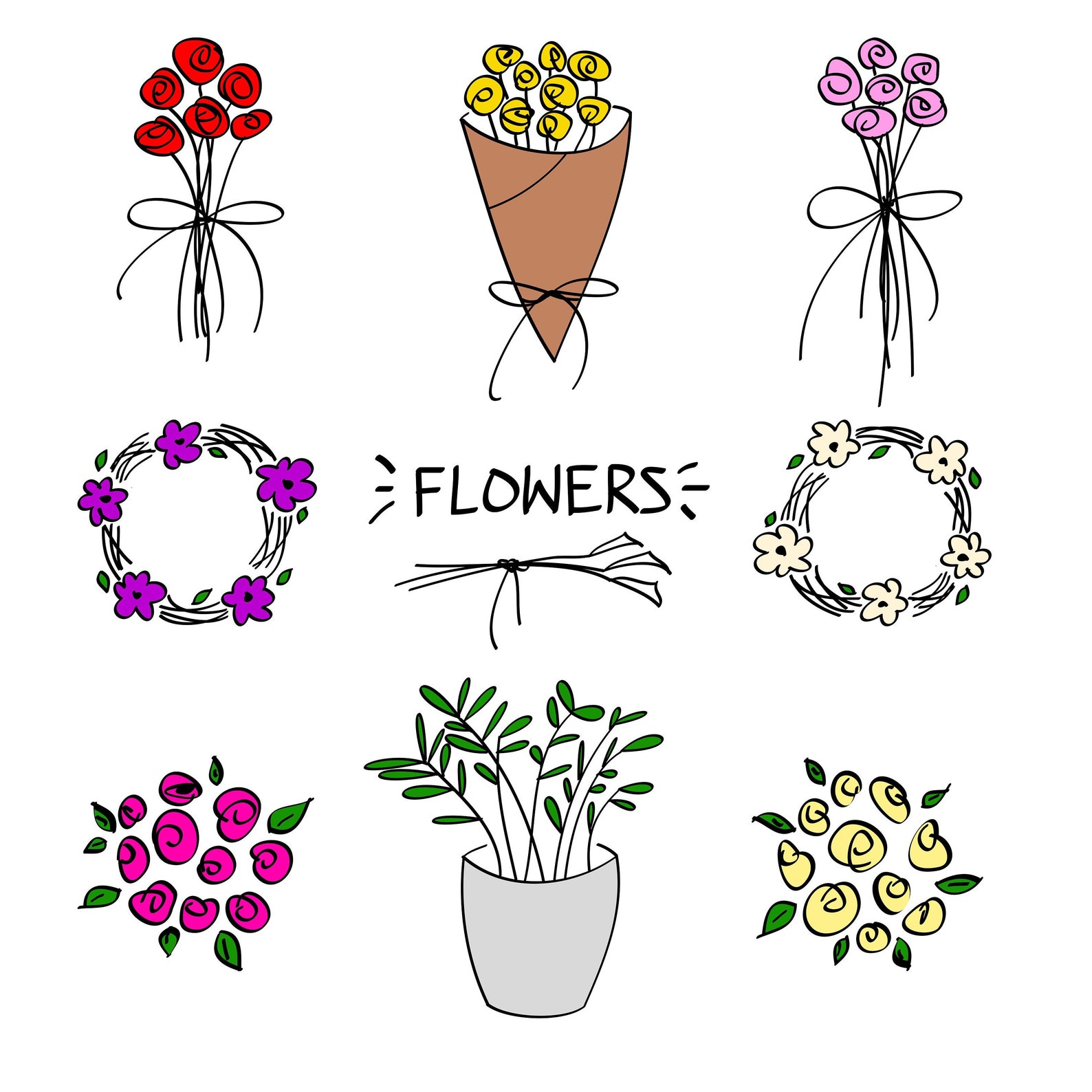 Flowers Floral Clip Art - Hand Drawn Clipart in SVG Vector, PNG, PSD ...