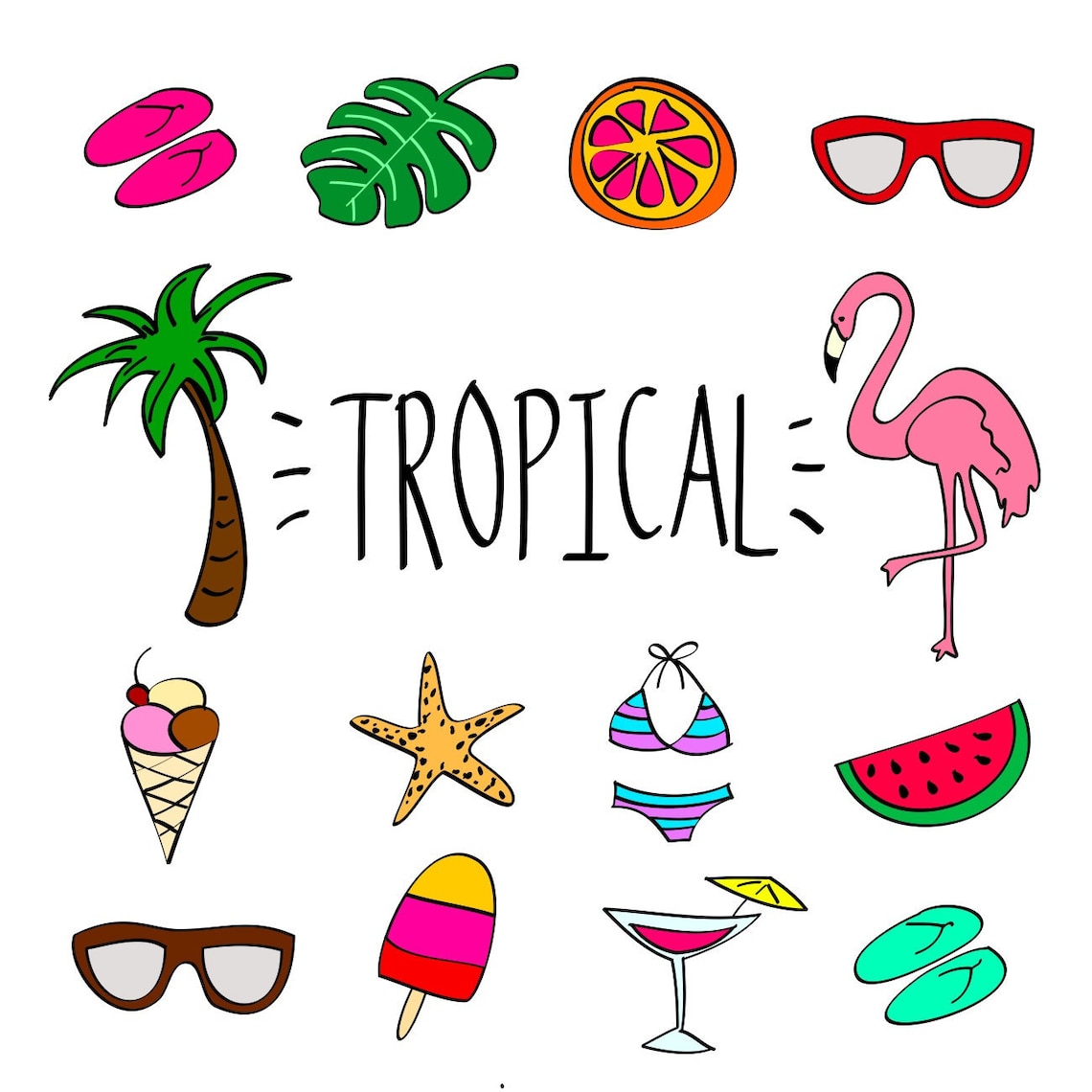 Tropical Clip Art - Hand Drawn Graphic Clipart in SVG, PNG, PSD and ...