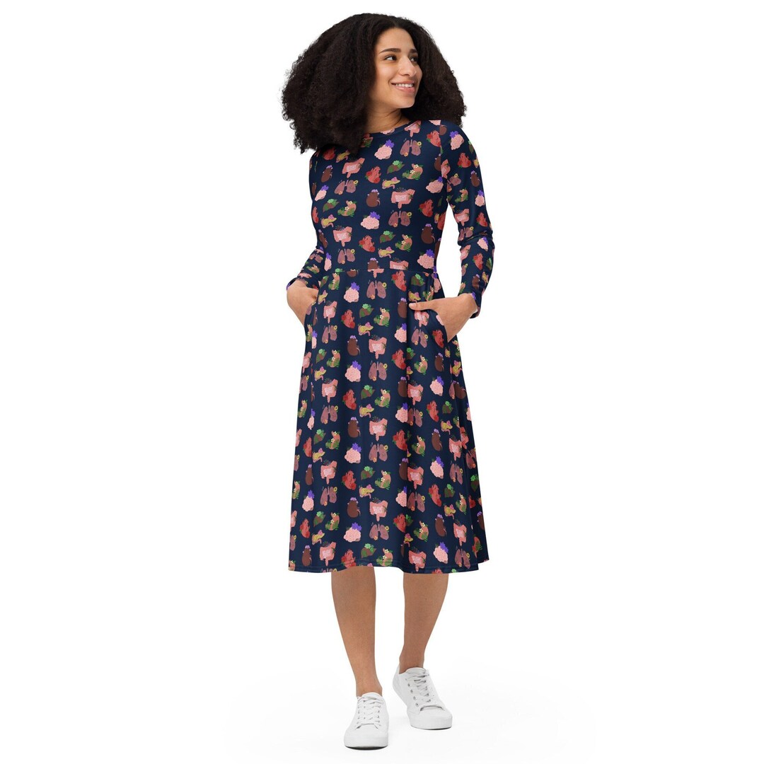 Botanical Organs Long Sleeve Midi Dress, Biology Gift, Graduation Gift ...