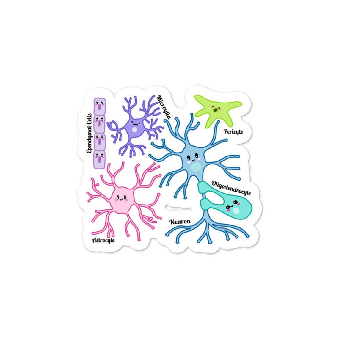Kawaii Brain Cells Kiss Cut Sticker, Neuroscience, Neurology Gift ...