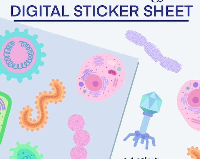 Cute Microbiology DIGITAL Sticker Sheet, Digital Download, Microbes ...
