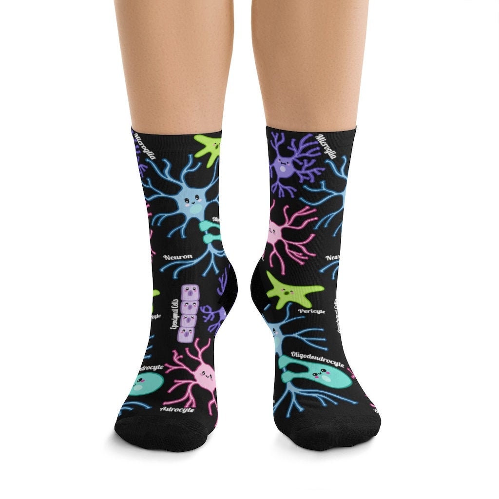 Kawaii Brain Cells Socks - Black, Neuroscience, Science Nerd ...