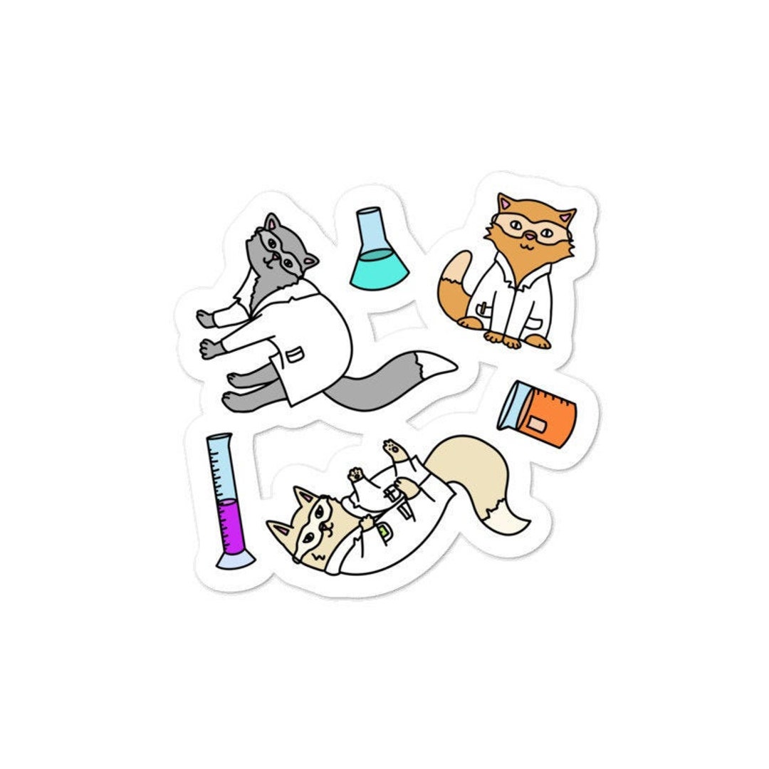 Lab Cats Kiss Cut Sticker, Chemistry Gifts, Graduation Gift, Laboratory ...
