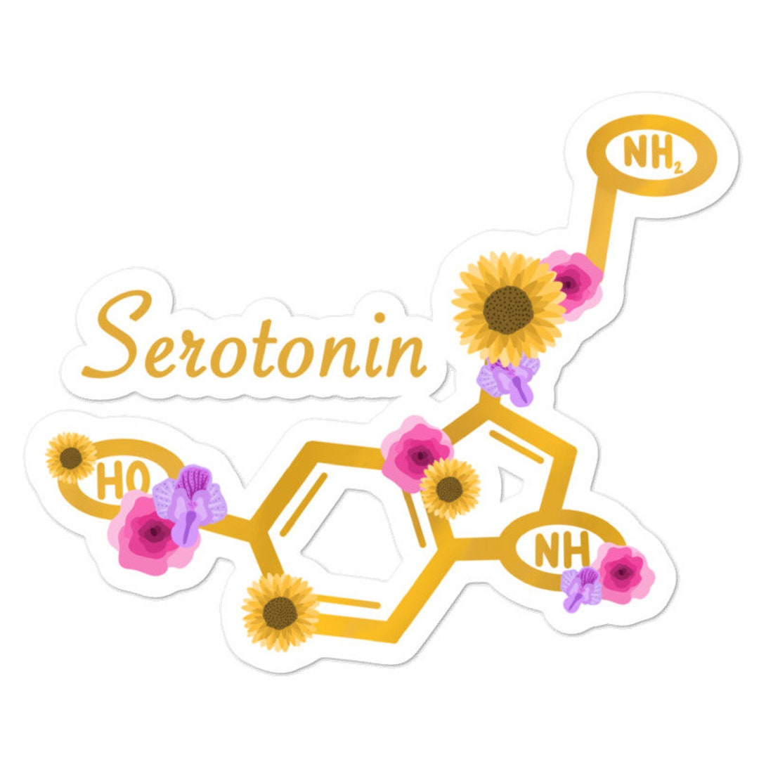 Floral Serotonin Molecule Kiss Cut Sticker, Neuroscience, Brain ...