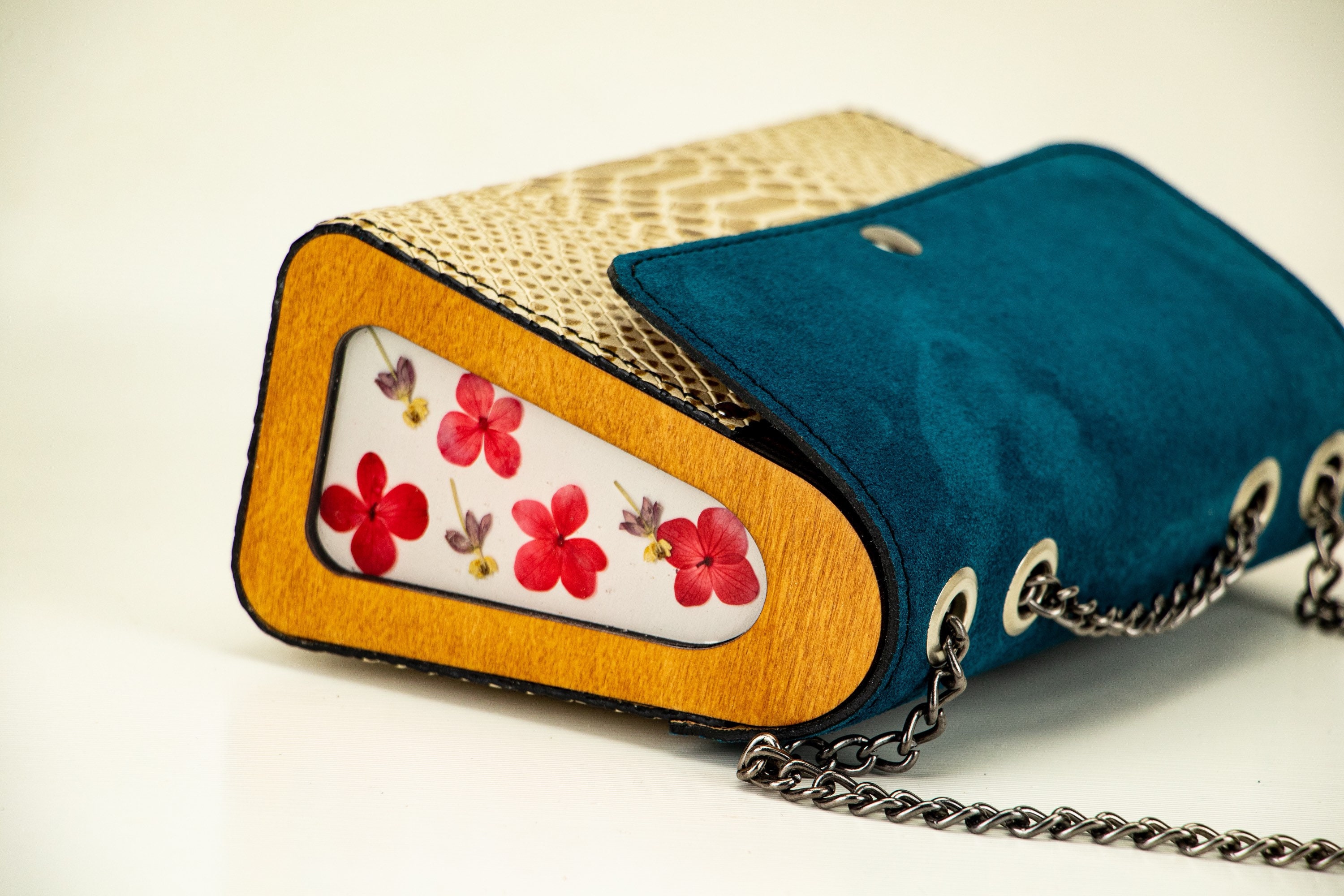 Leather Bag With Natural Dried Flowers & Epoxy Resin Wood and - Etsy