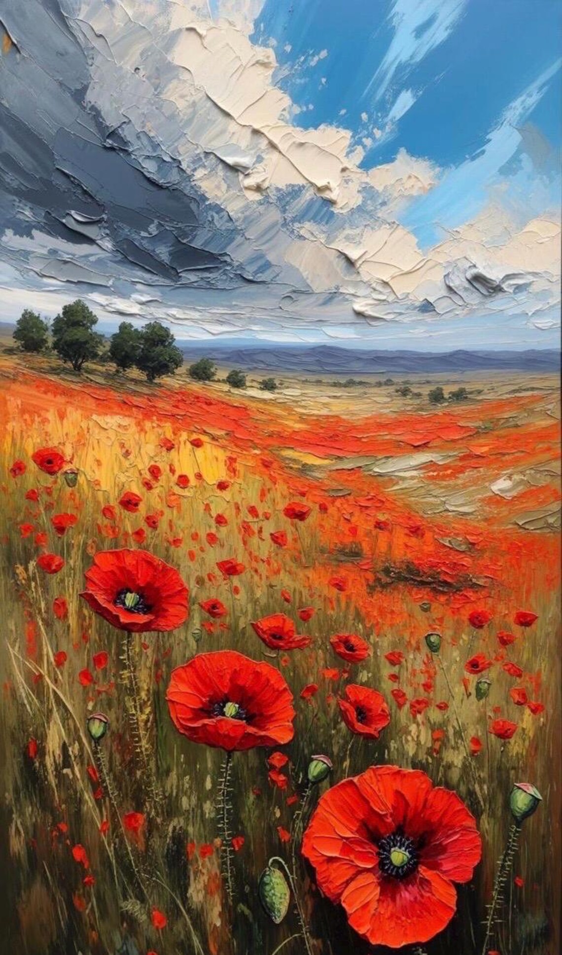 Unique Rare Poppy Field Painting Digital Art Image Download Background ...