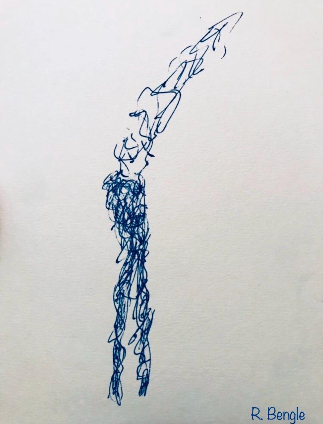 Rare Original Nude Woman Sketch Drawing Blue Ink White Paper Unique ...