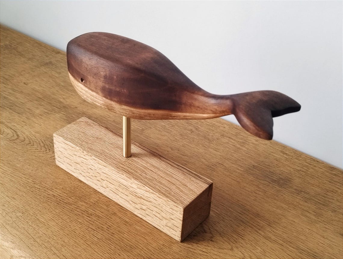Wooden Whale Sculpture Minimalist Handmade Decor Etsy