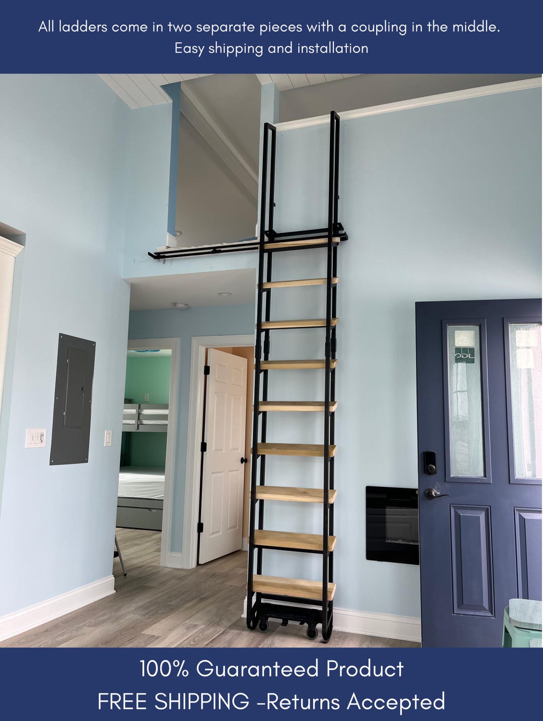7ft Sliding Loft Ladder - Retractable In/out - Steel & Wood - Fully ...