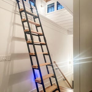 10 Ft Custom Steel & Wood Loft Ladder, Retractable Design - Etsy