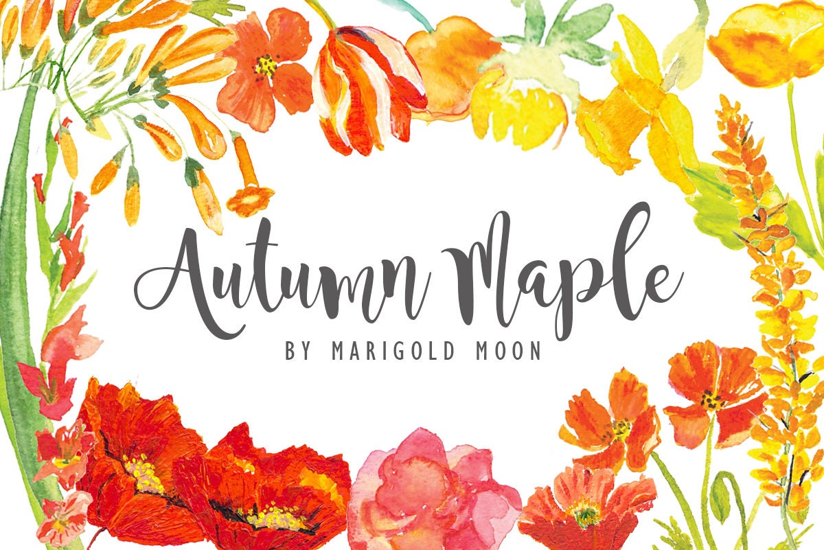 Watercolor Flowers Digital Clipart Yellow Orange and Red - Etsy