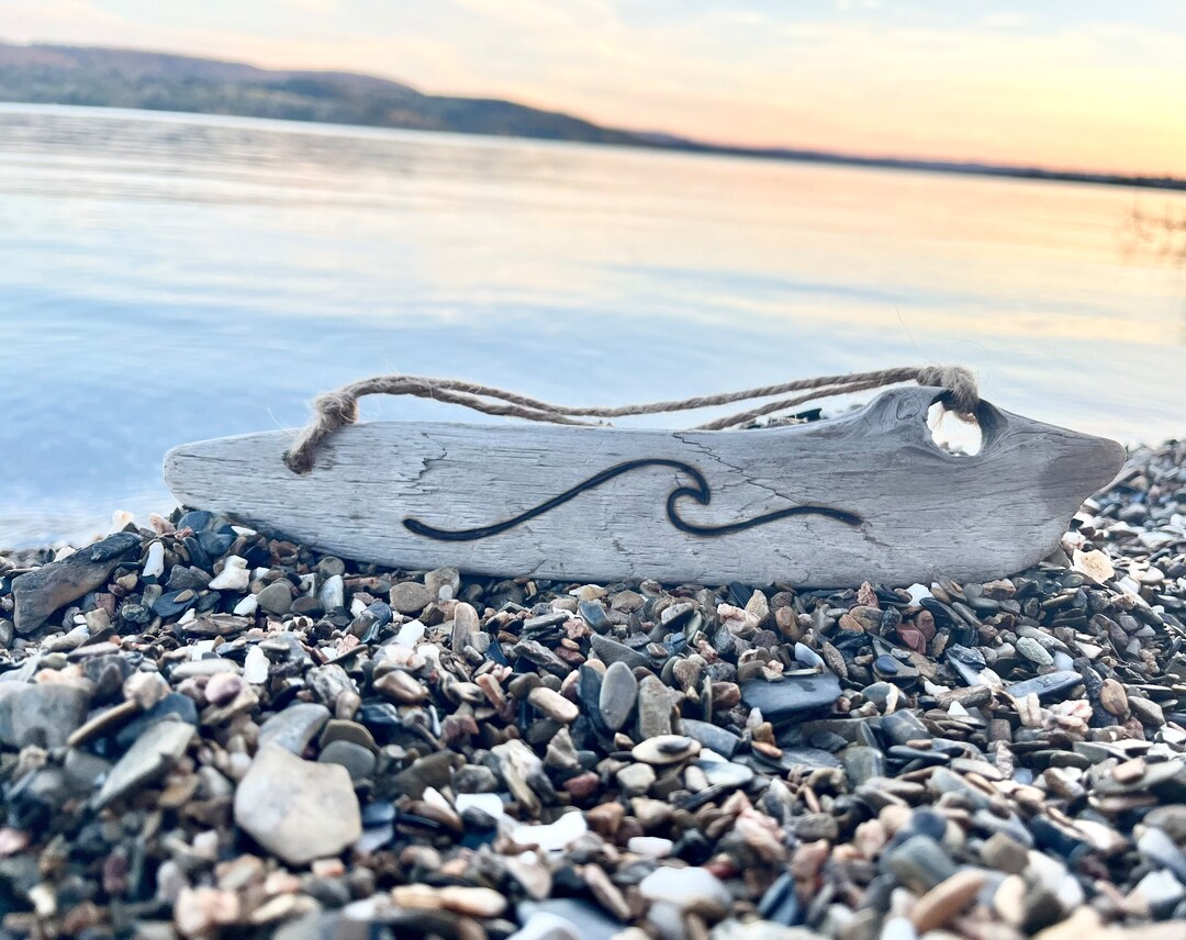 Minimalistic Driftwood Sign With Handcrafted Wave Design, Simple Wave ...