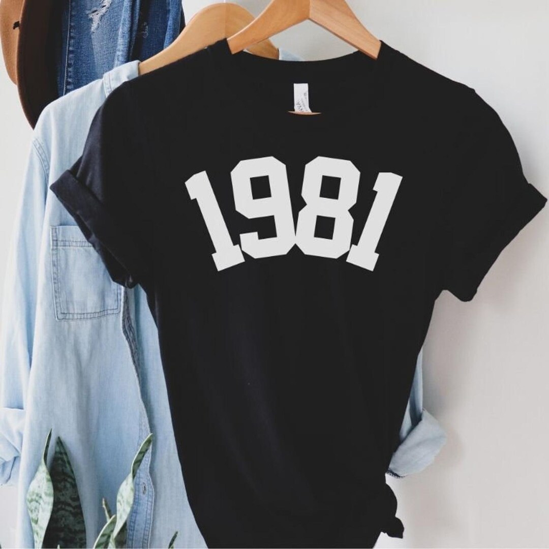 1981 Birthday Year College Style Number Shirt, 41st Birthday Shirt ...