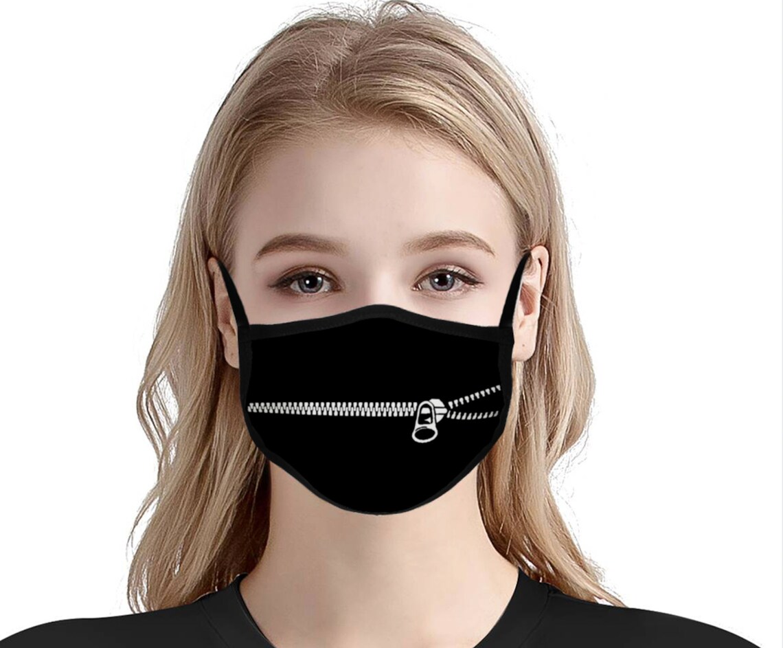 Black Zip Zipped Mouth Fun Face Masks Dust Mask Washable | Etsy