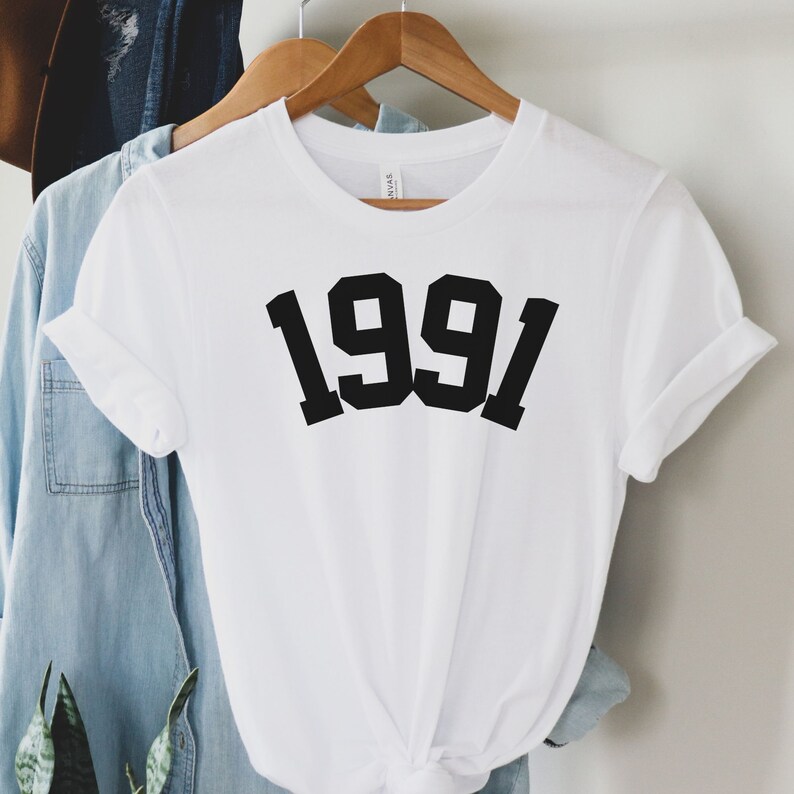 1991 Birthday Year Number Shirt for Women, College Style 1991 Shirt ...