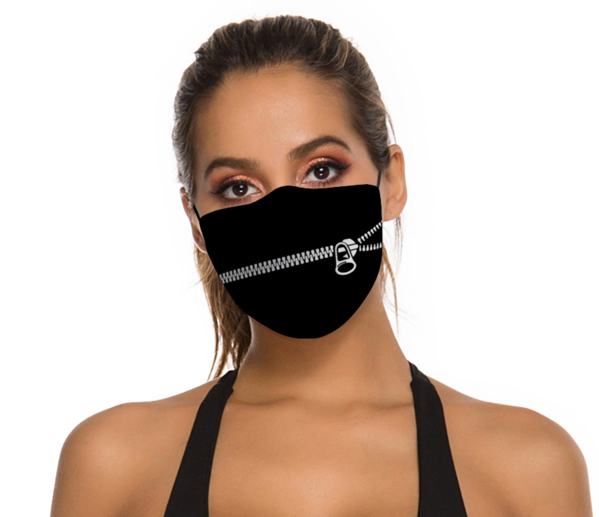 Black Zip Zipped Mouth Fun Face Masks Dust Mask Washable | Etsy