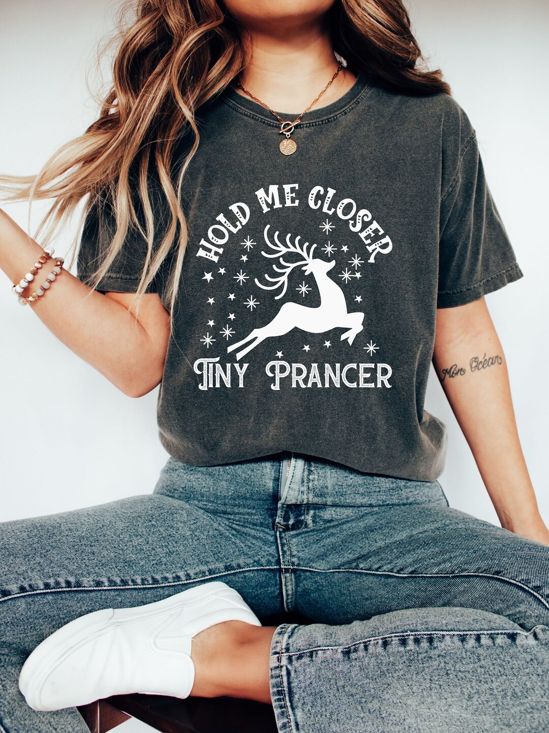 Hold Me Closer Tiny Prancer Comfort Colors Shirt, Funny Christmas Shirt for Women, Reindeer ...