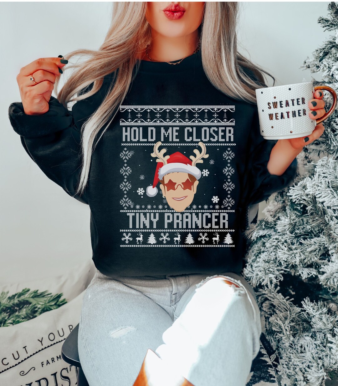 Hold Me Closer Tiny Prancer Sweatshirt, Funny Christmas Shirt for Women, Christmas Crewneck ...