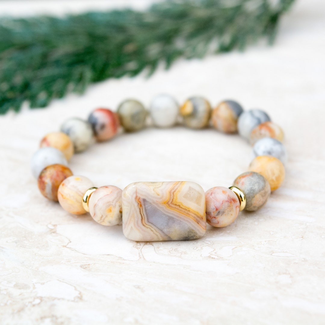 Self-acceptance Gemstone Bracelet for Her, Autumnal Crazy Lace Agate ...