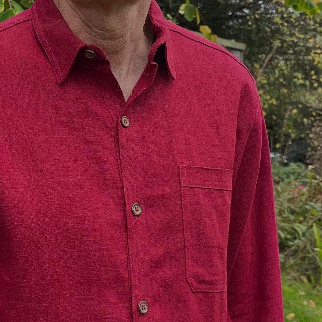 Classic Shirt in Ruby Red, Collared Mens Shirt - Etsy