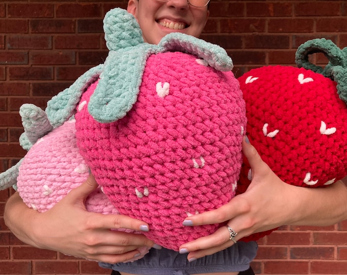 Cozy Crochet Deco, Large Strawberry Pillow Plush, Crochet Strawberry ...
