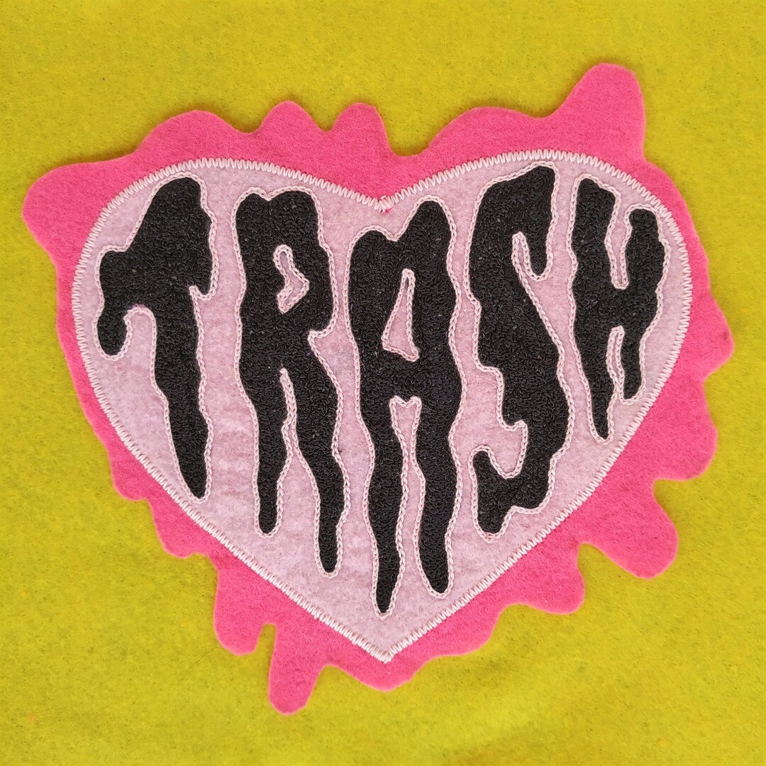 I Love Trash Patch Pink Heart Handmade Sew-on Patch Embroidered on Felt ...