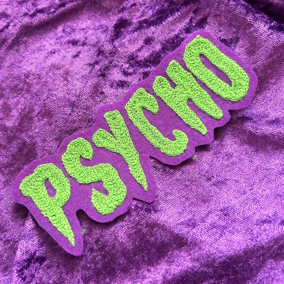Psycho Old School Chain Stitch Embroidered Patch in Purple and Green ...