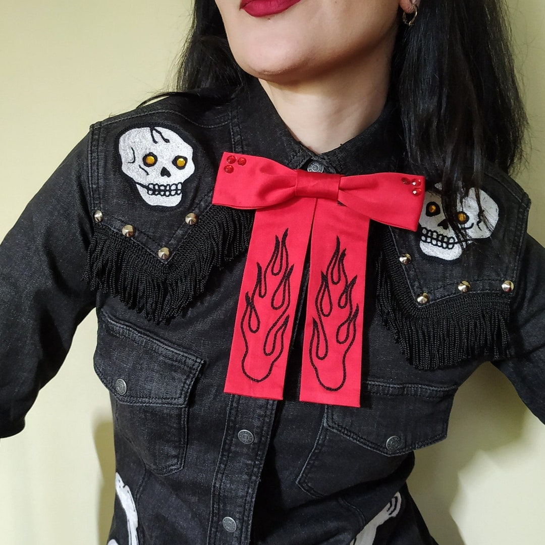 Flames Embroidered Kentucky Colonel Bow Tie - Etsy